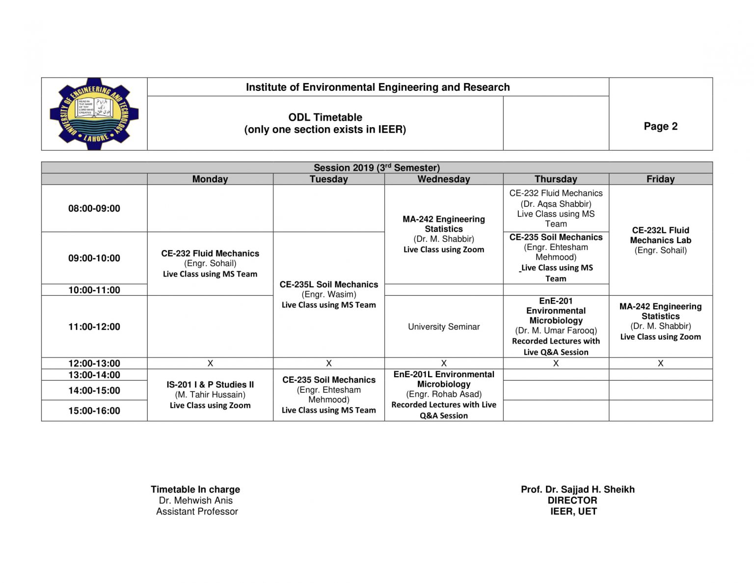 ODL Classes Undergraduate Schedule – Institute of Environmental ...